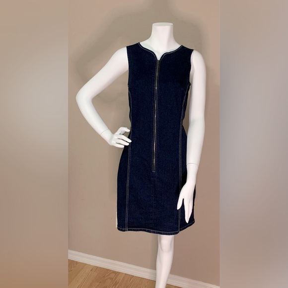 VENUS | Dresses | Vintage Venus Firm Fitting Zip Up Denim Dress With ...